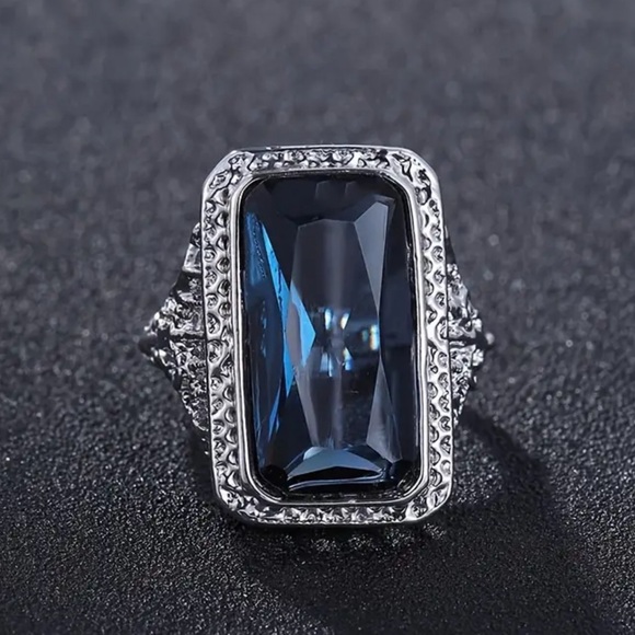Jewelry | Large Rectangular Sapphire Blue Ring | Poshmark